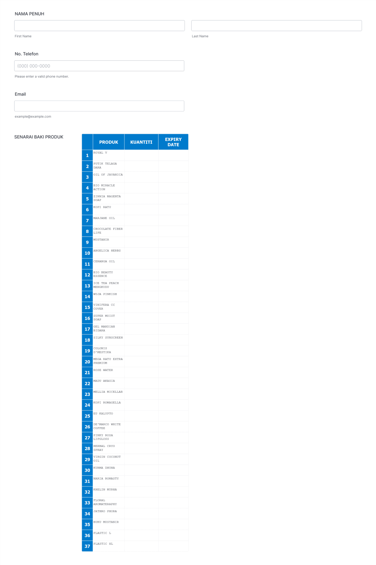 Laporan Stok Form Template | Jotform