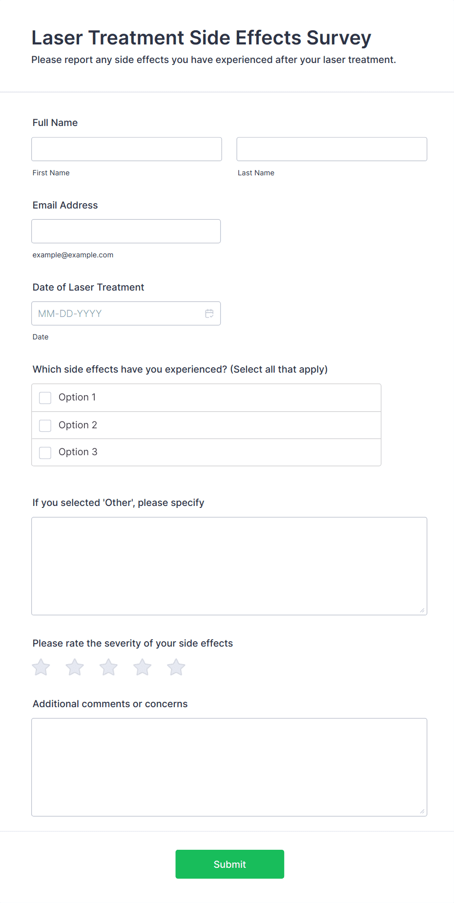 Laser Treatment Side Effects Survey Form Template | Jotform
