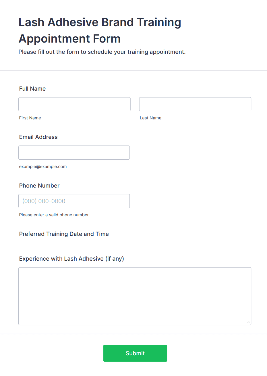 Lash Adhesive Brand Training Appointment Form Template | Jotform