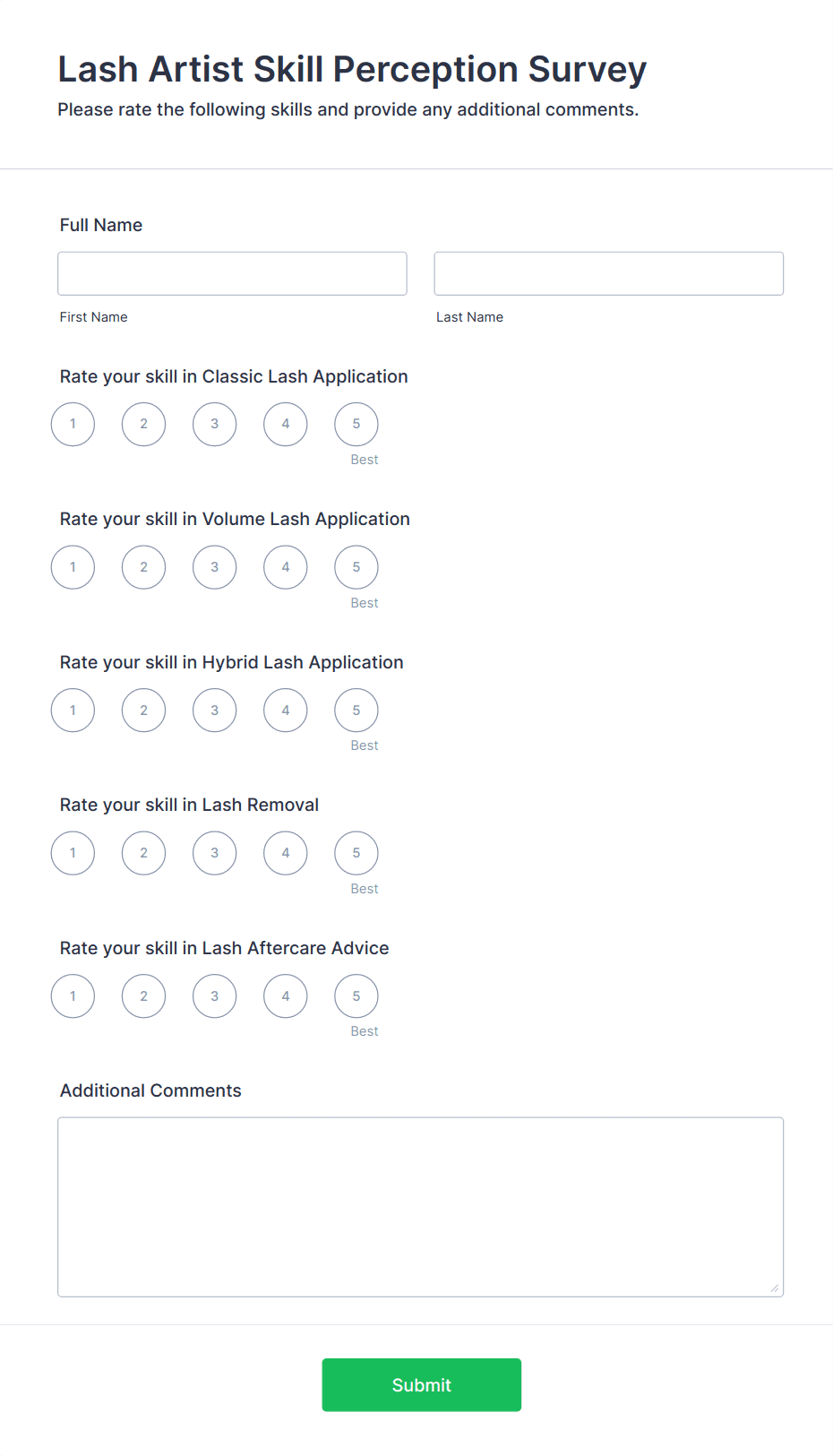 Lash Artist Skill Perception Survey Form Template | Jotform