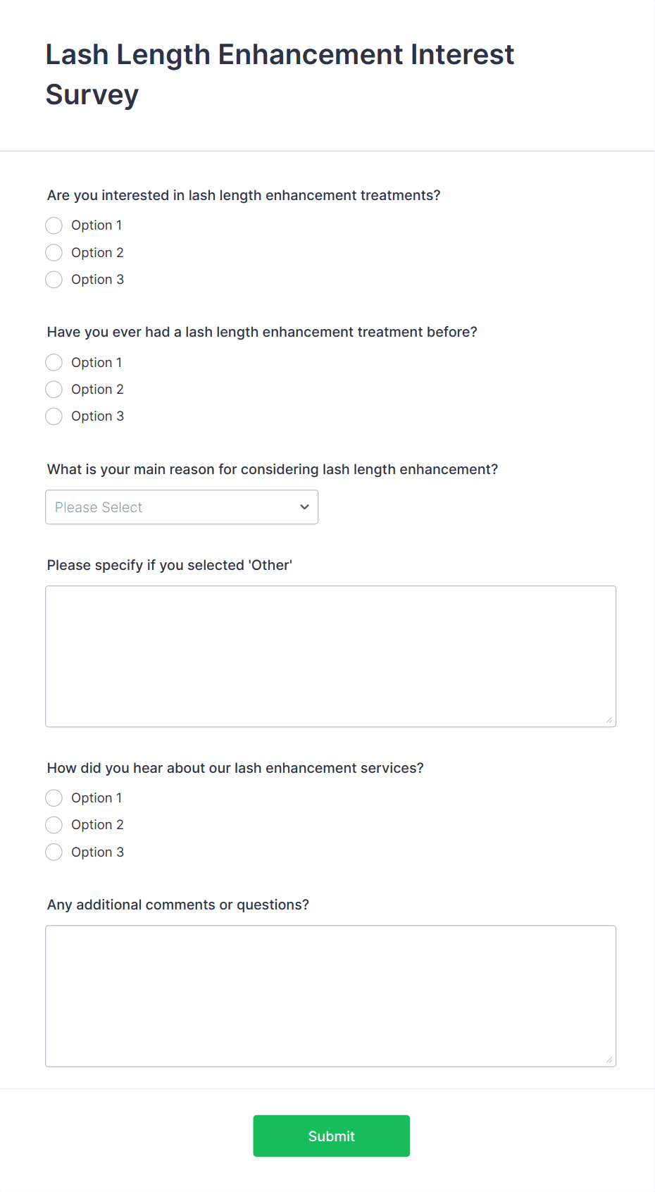 Lash Length Enhancement Interest Survey Form Template | Jotform