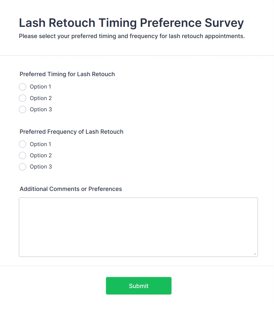 Lash Retouch Timing Preference Survey Form Template | Jotform