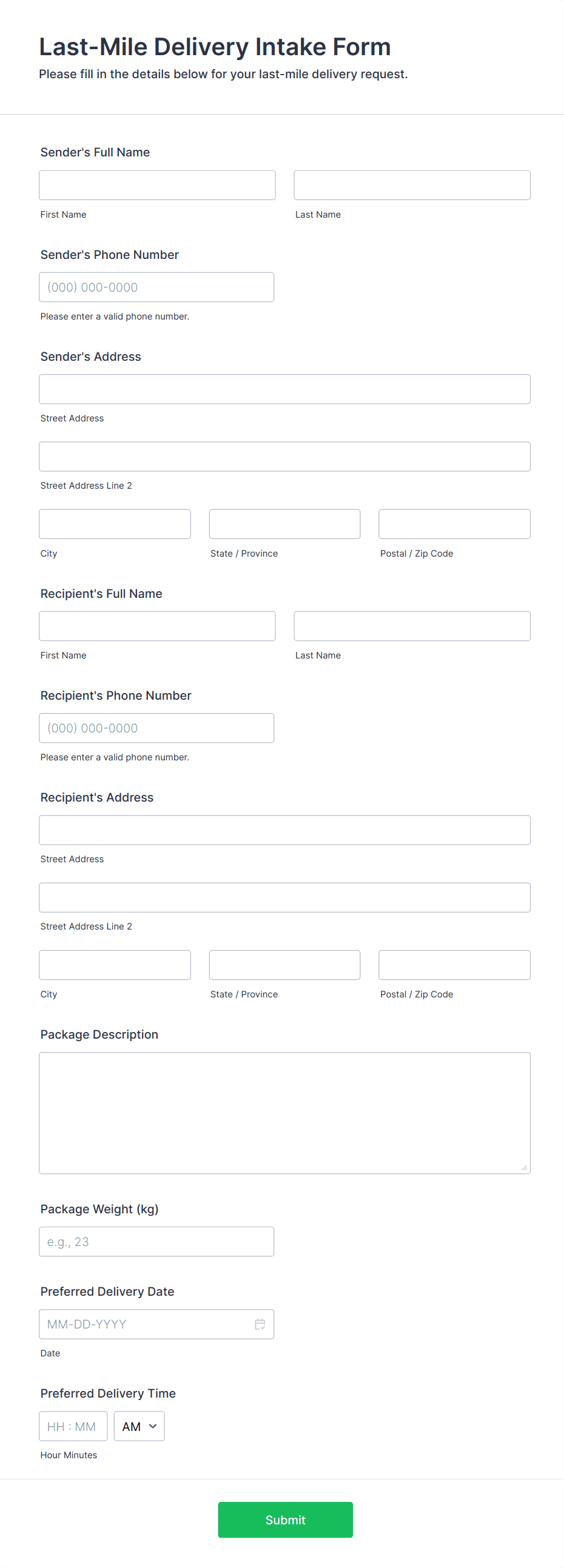 Last-Mile Delivery Intake Form Template | Jotform