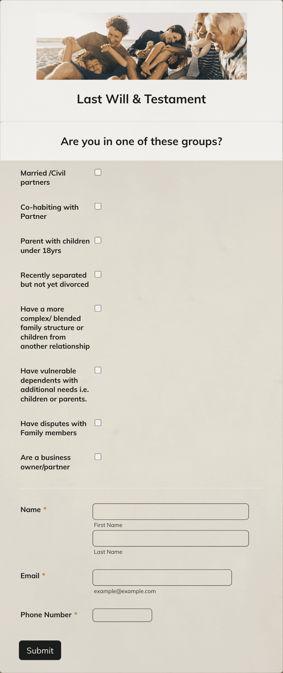 Last Will and Testament Questionnaire Form Template | Jotform