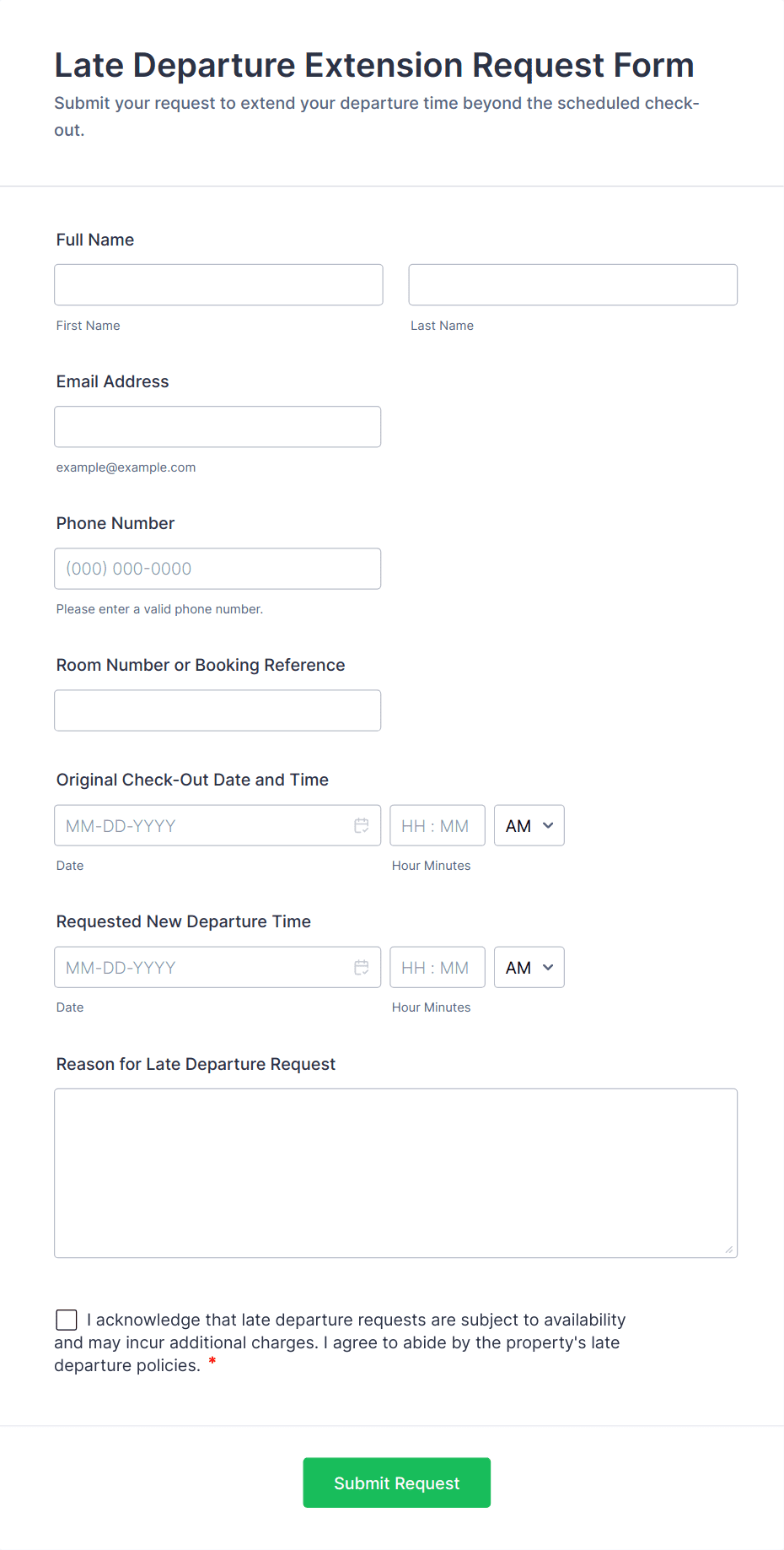 Late Departure Extension Request Form Template | Jotform