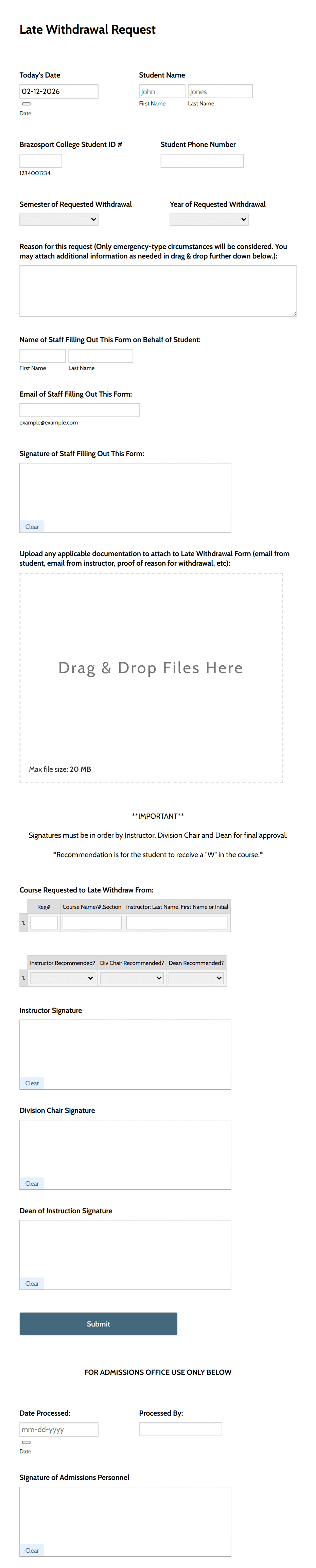 Late Withdrawal Form Template | Jotform