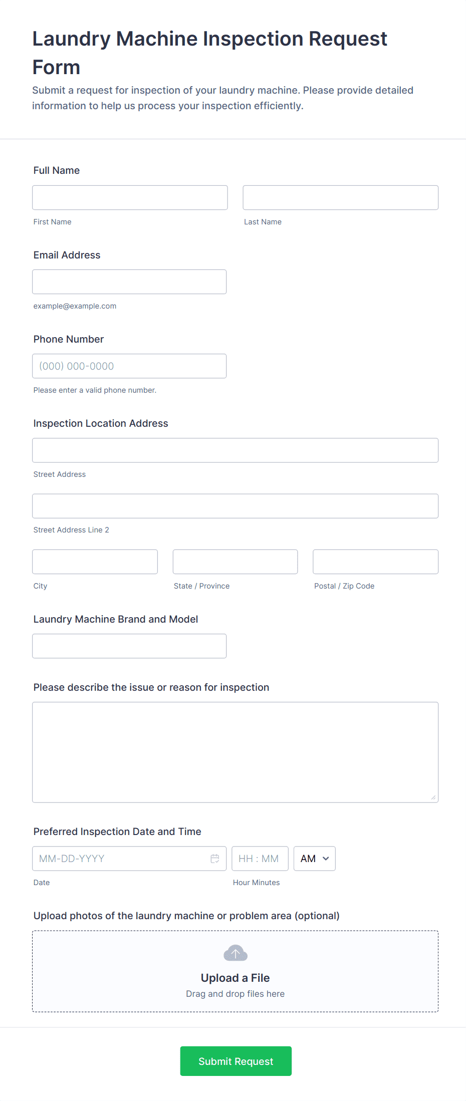 Laundry Machine Inspection Request Form Template | Jotform