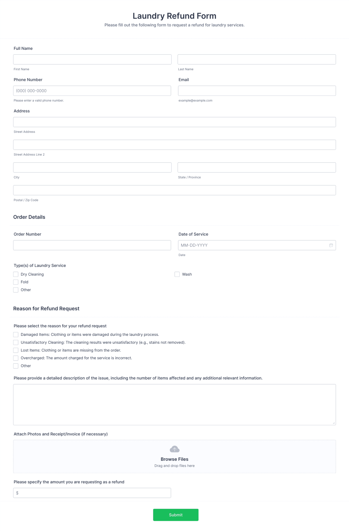Laundry Refund Form Template | Jotform