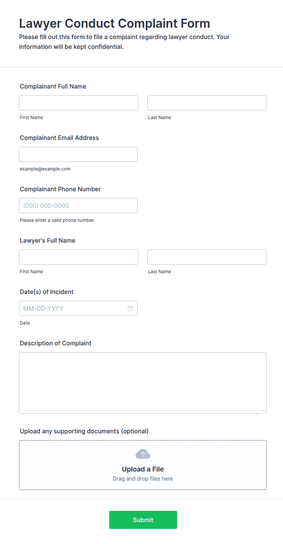 Lawyer Conduct Complaint Form Template | Jotform