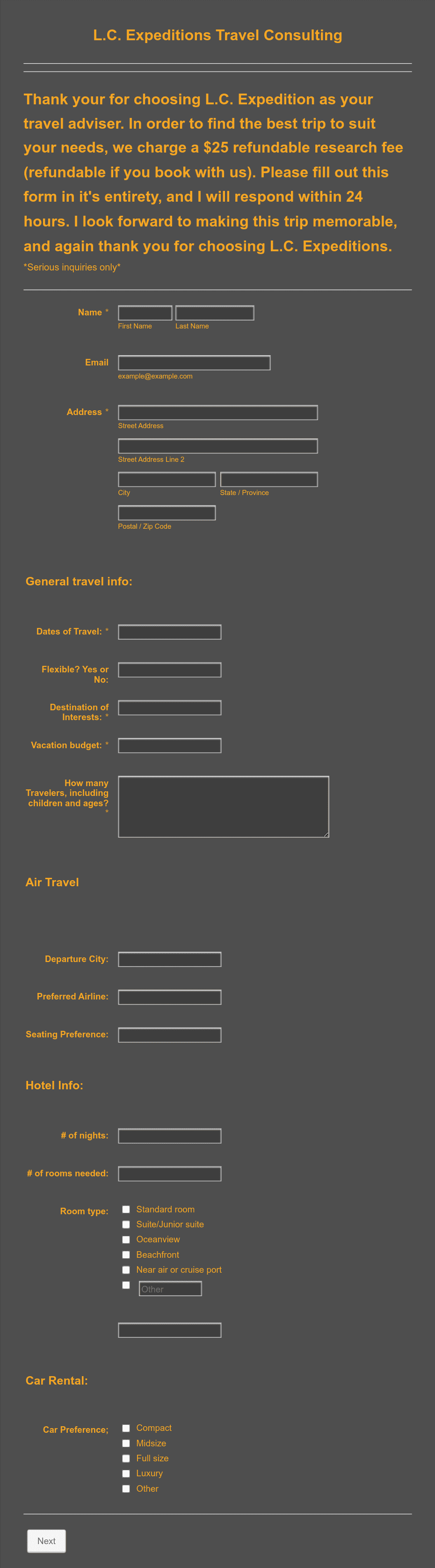 L.C. Expeditions Travel Consulting Form Template | Jotform