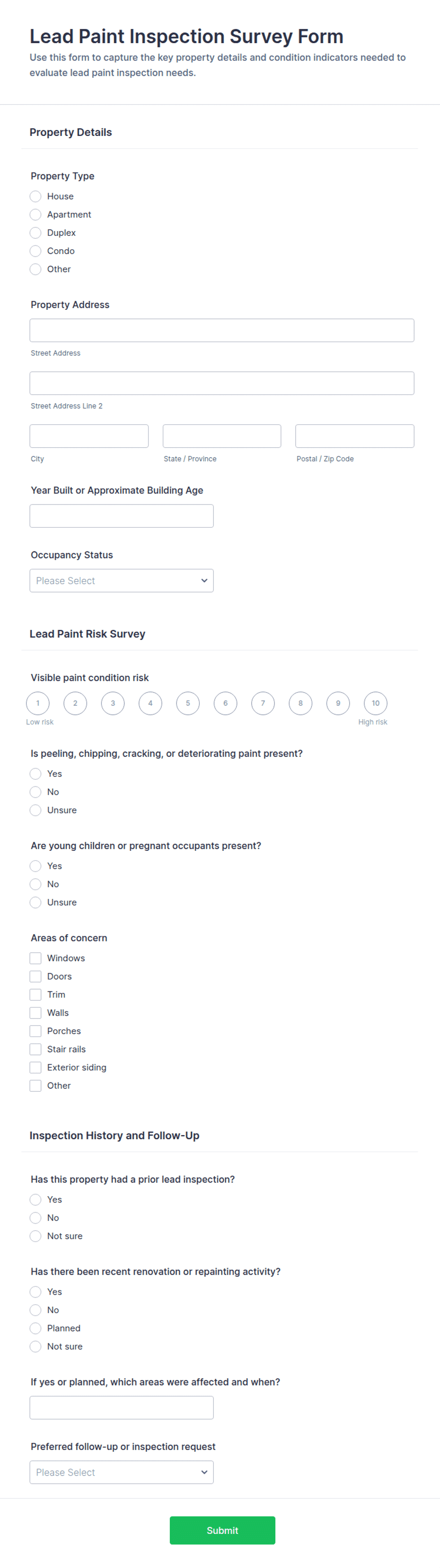 Lead Paint Inspection Survey Form Template | Jotform