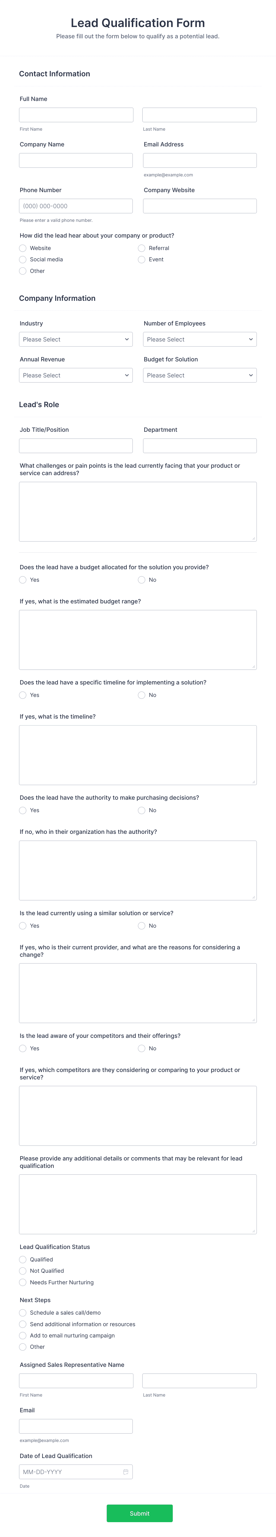 Lead Qualification Form Template | Jotform