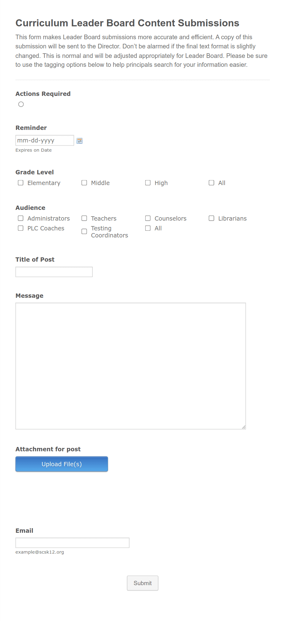 Leader Board Content Submission Form Template | Jotform