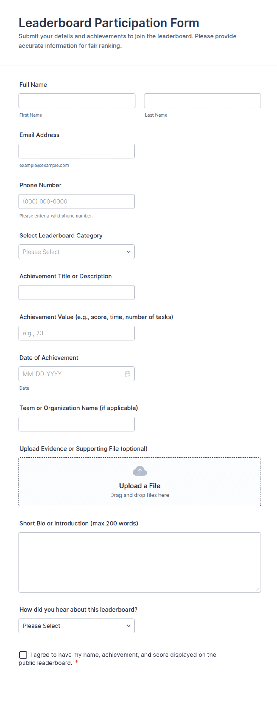 Leaderboard Participation Form Template | Jotform