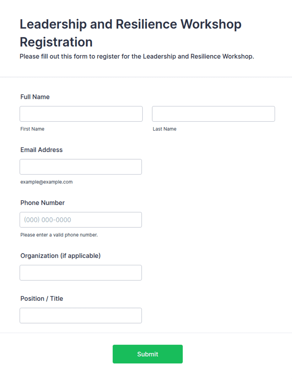 Leadership and Resilience Workshop Registration Form Template | Jotform