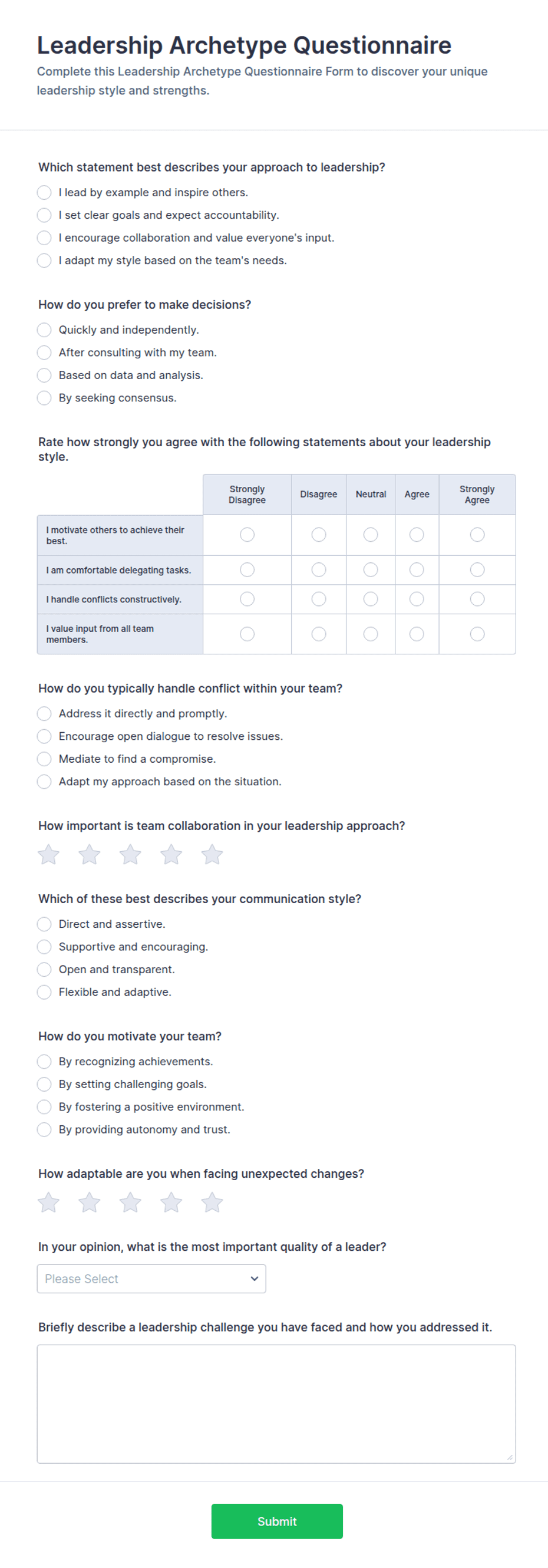 Leadership Archetype Questionnaire Form Template | Jotform