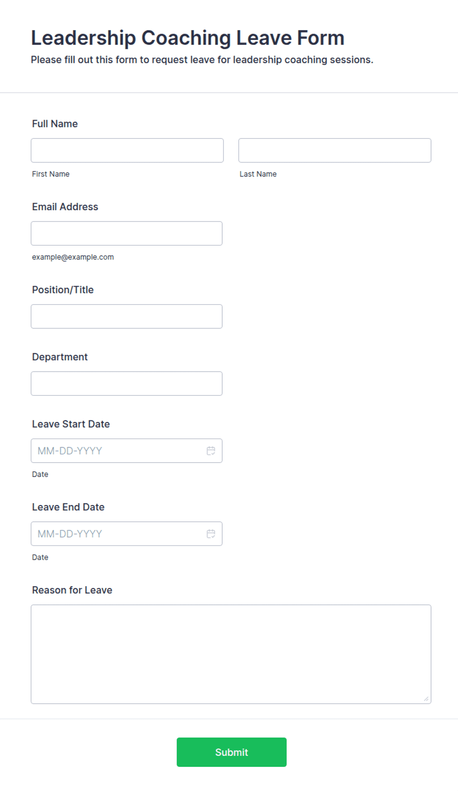 Leadership Coaching Leave Form Template | Jotform
