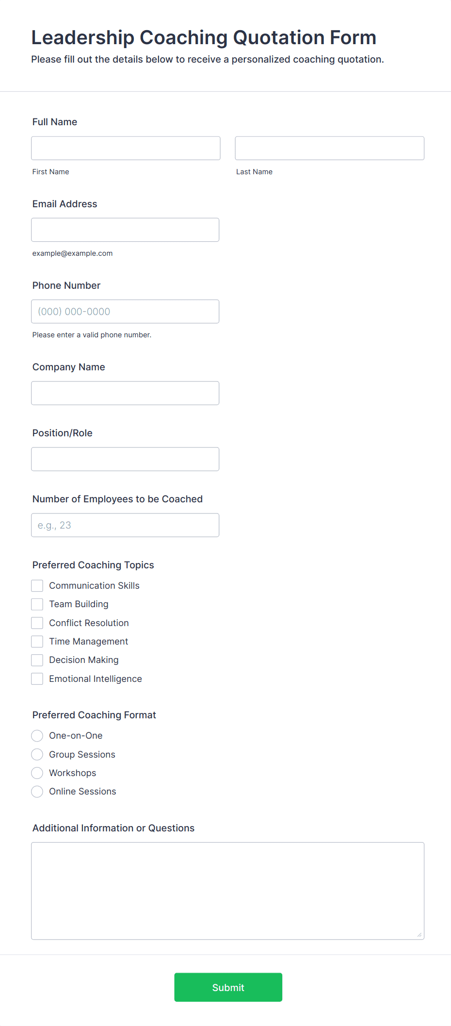 Leadership Coaching Quotation Form Template | Jotform