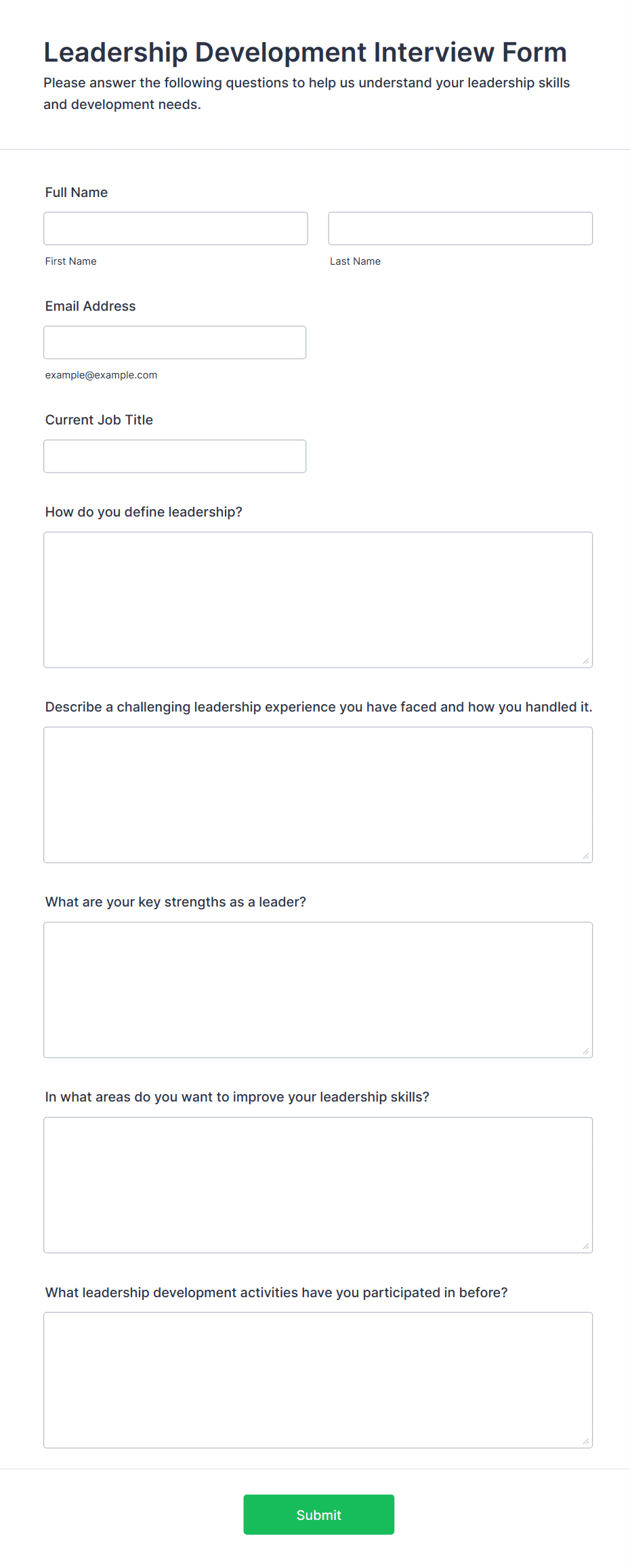 Leadership Development Interview Form Template | Jotform