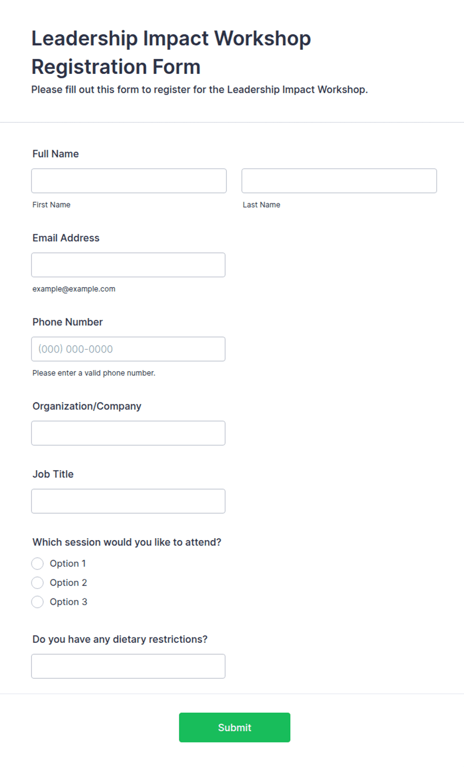 Leadership Impact Workshop Registration Form Template | Jotform