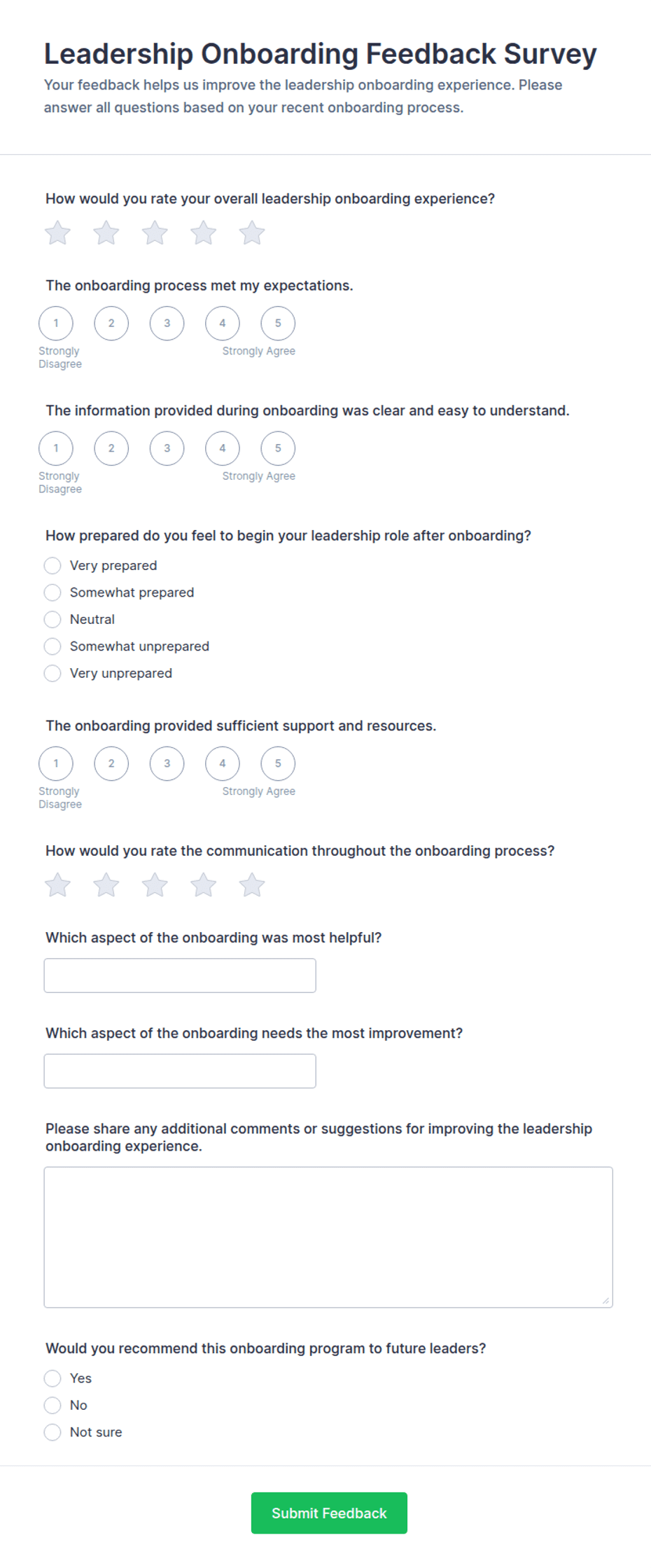 Leadership Onboarding Feedback Survey Form Template | Jotform