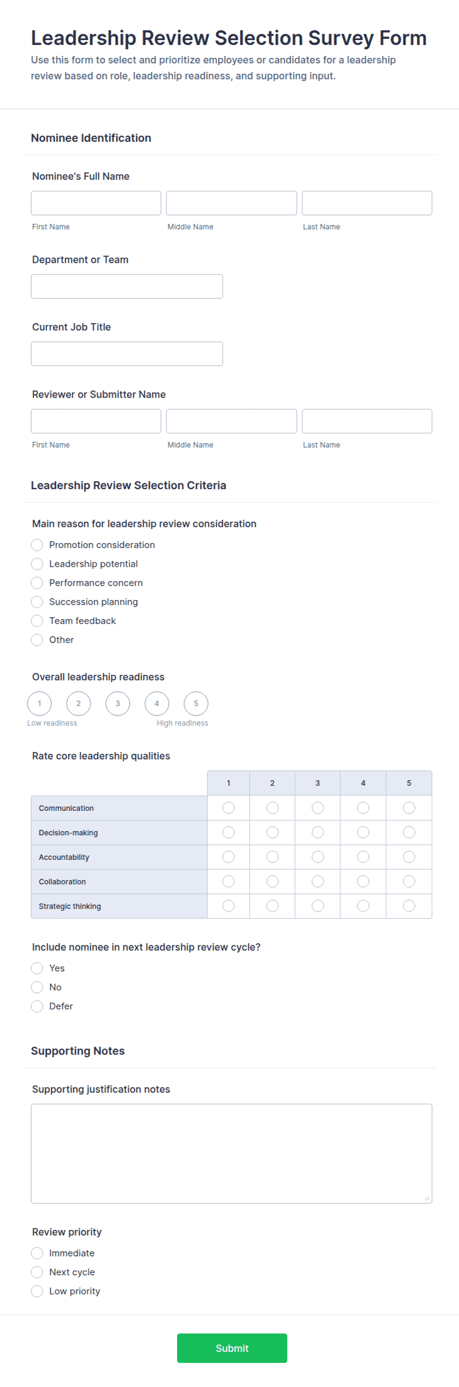 Leadership Review Selection Survey Form Template | Jotform