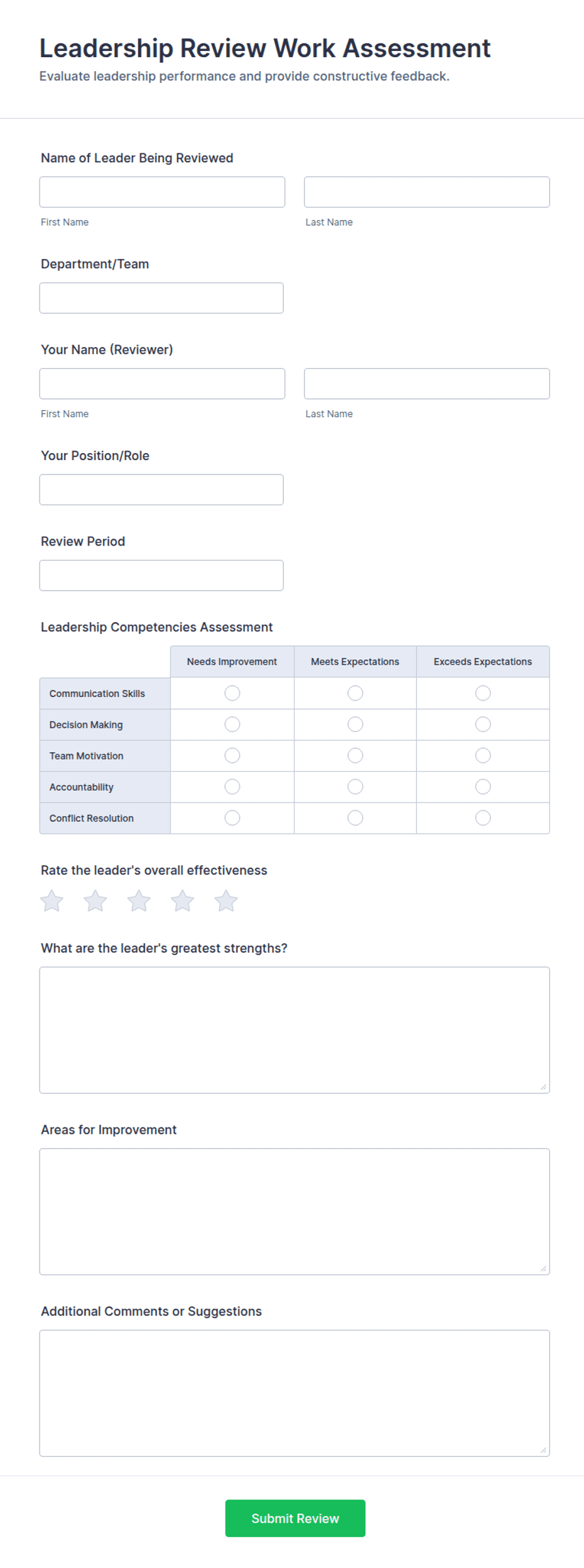 Leadership Review Work Assessment Form Template | Jotform