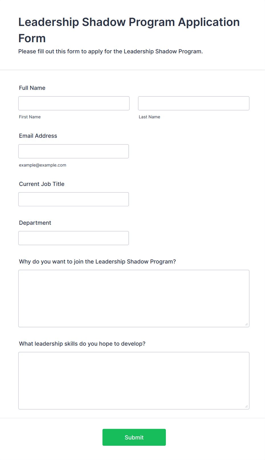 Leadership Shadow Program Application Form Template | Jotform