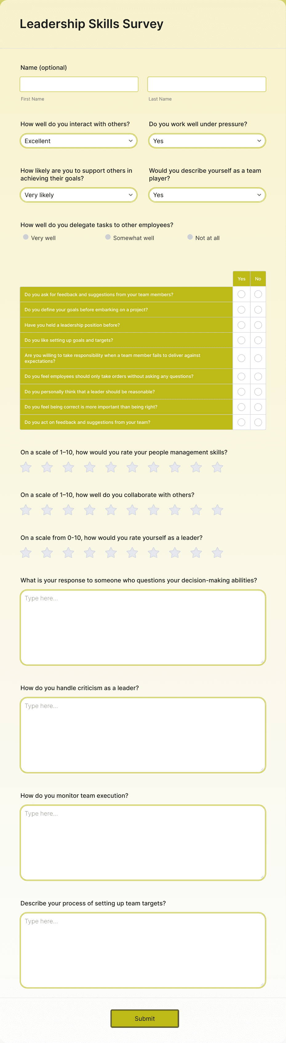Leadership Skills Survey Form Template | Jotform