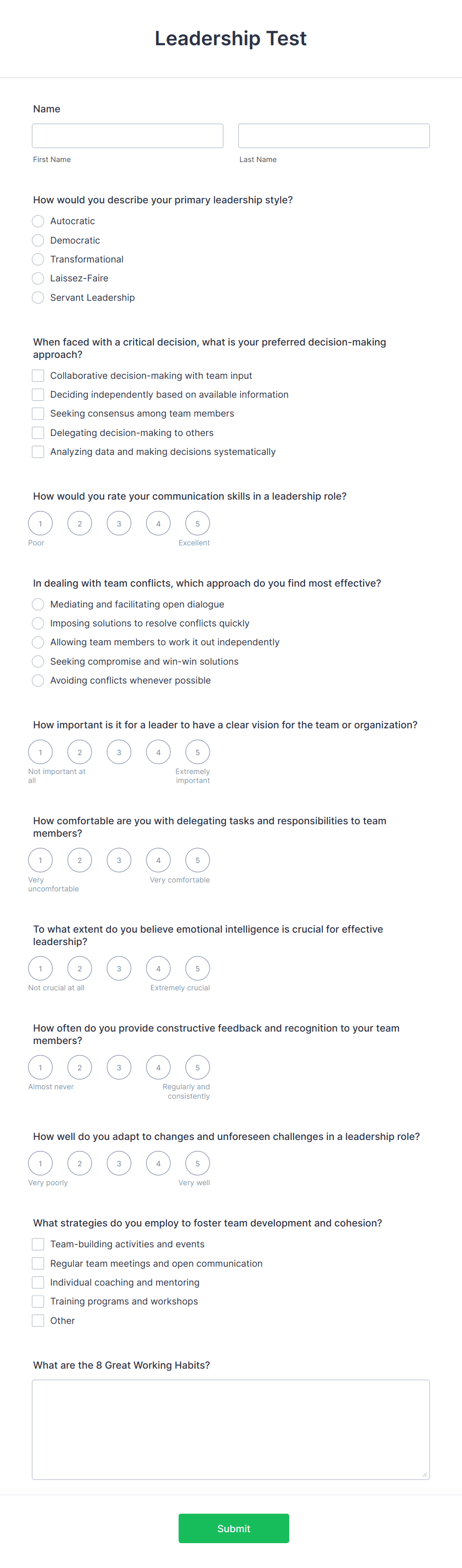 Leadership Test Form Template | Jotform