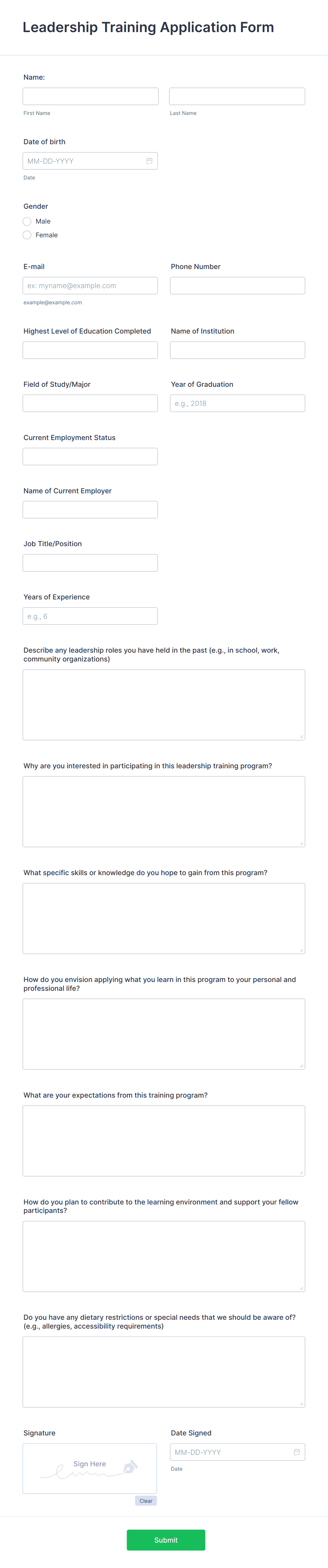 Leadership Training Application Form Template | Jotform