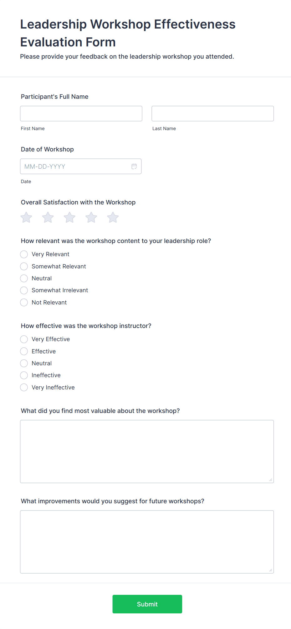 Leadership Workshop Effectiveness Evaluation Form Template | Jotform