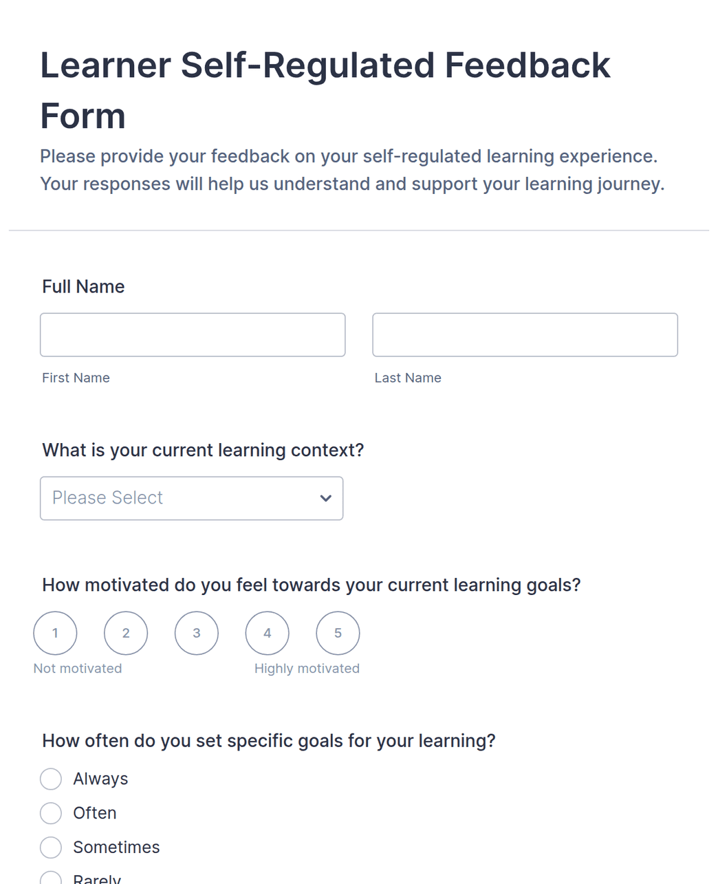 Learner Self-Regulated Feedback Form Template | Jotform