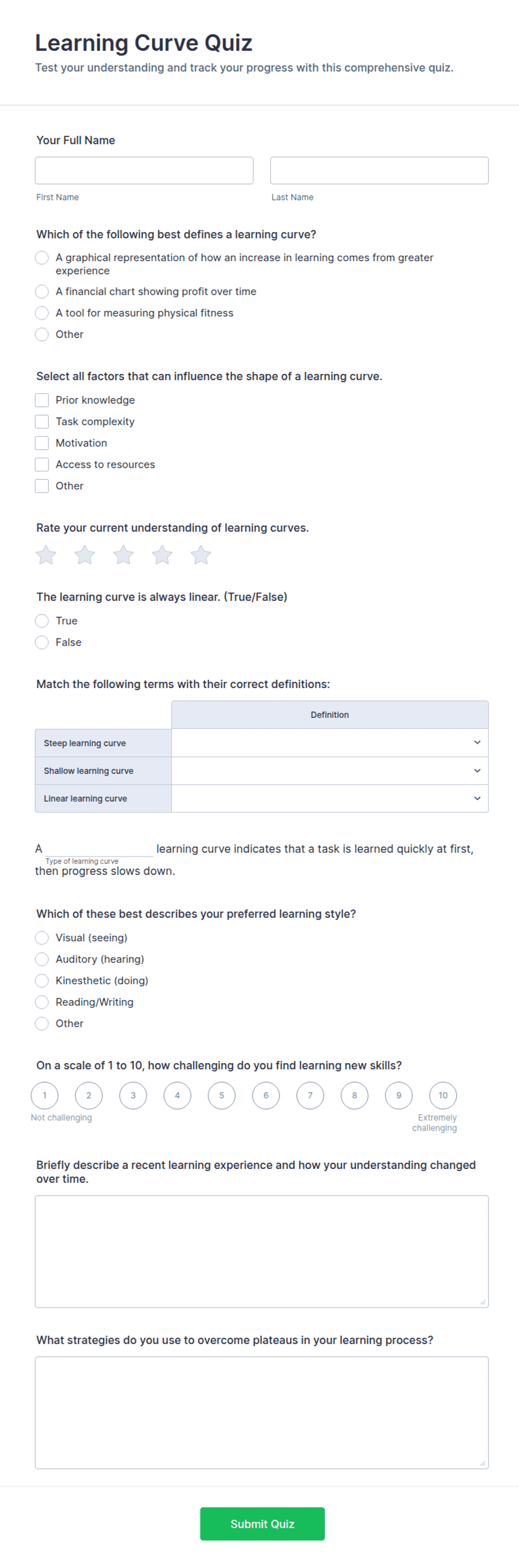 Learning Curve Quiz Form Template | Jotform