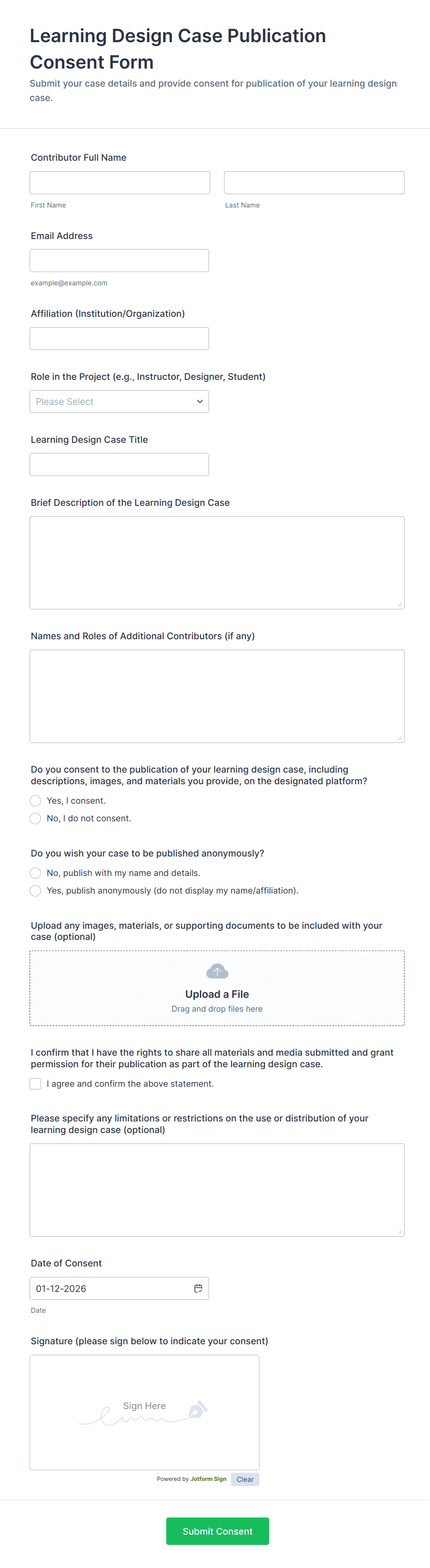 Learning Design Case Publication Consent Form Template | Jotform