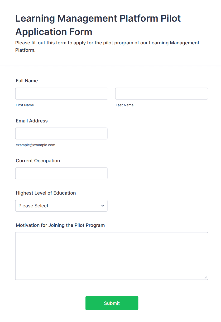 Learning Management Platform Pilot Application Form Template | Jotform
