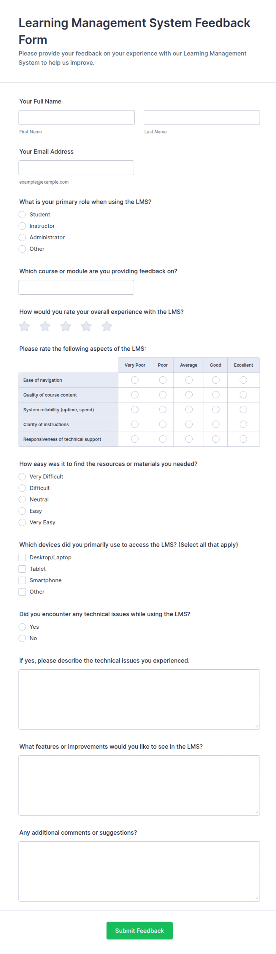 Learning Management System Feedback Form Template | Jotform