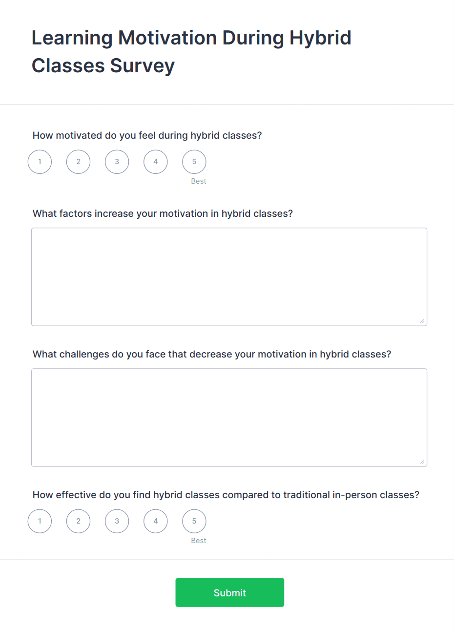 Learning Motivation During Hybrid Classes Survey Form Template | Jotform