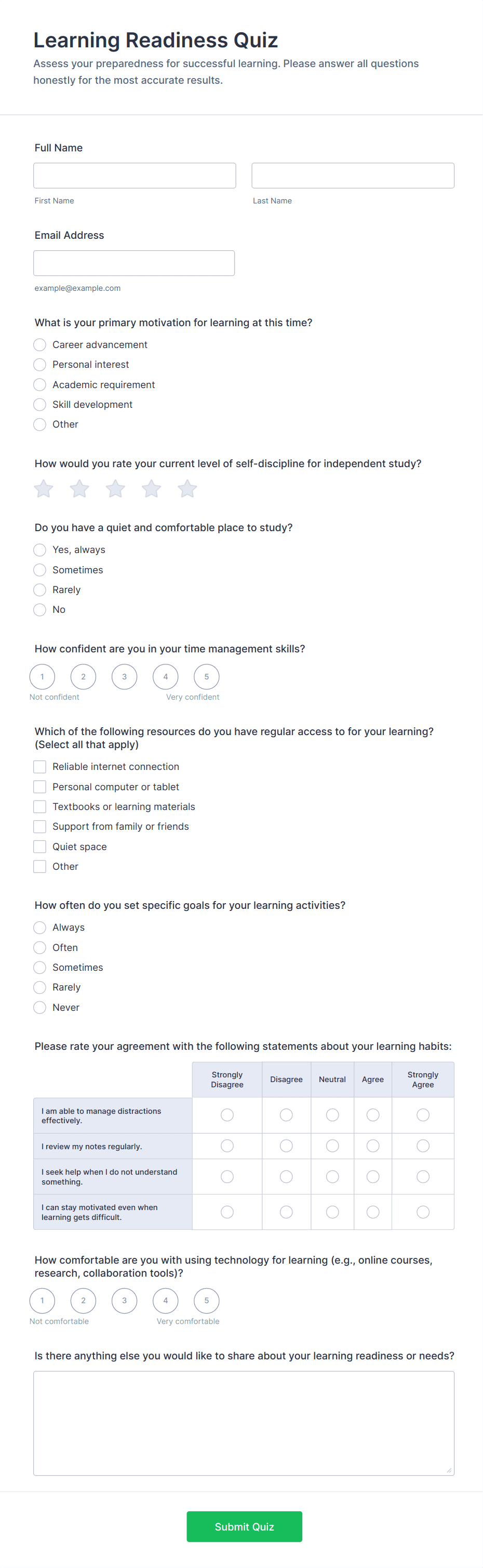 Learning Readiness Quiz Form Template | Jotform