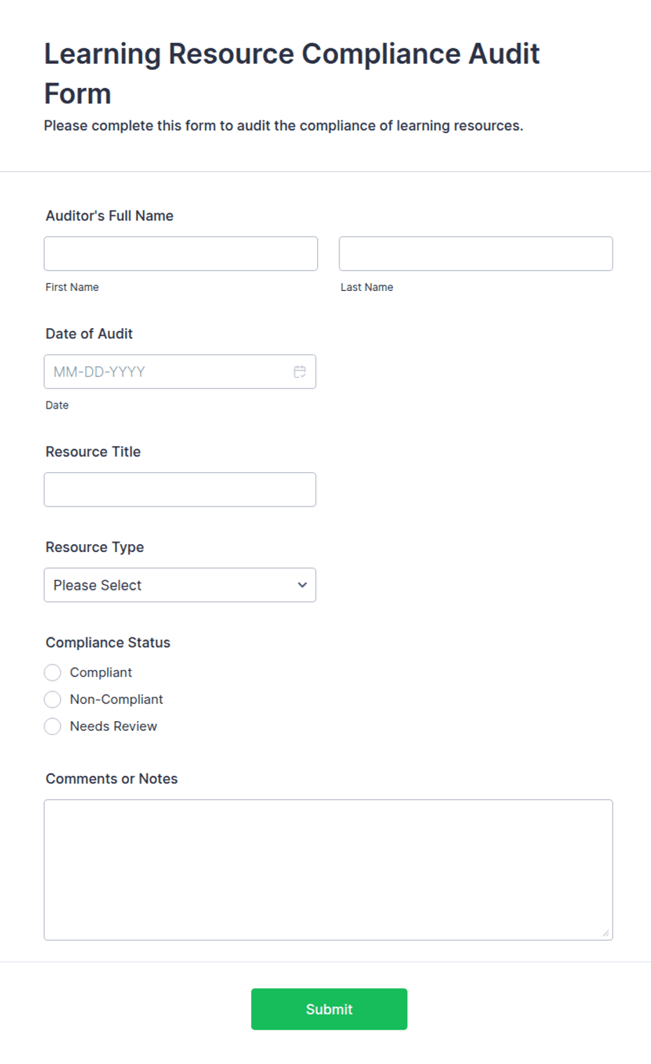 Learning Resource Compliance Audit Form Template | Jotform