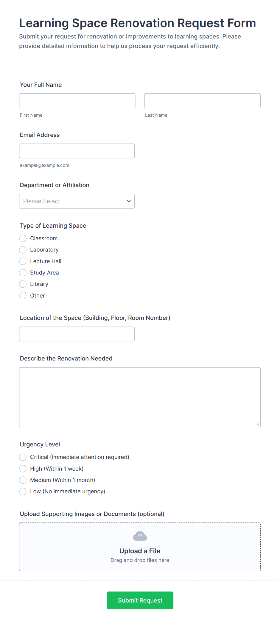 Learning Space Renovation Request Form Template | Jotform