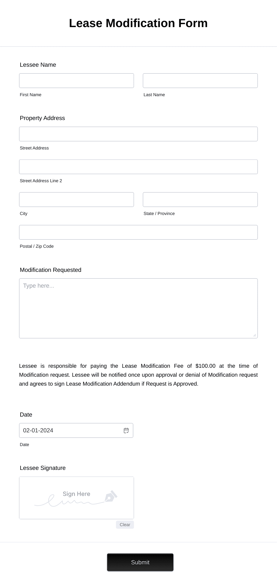 Lease Modification Form Template | Jotform