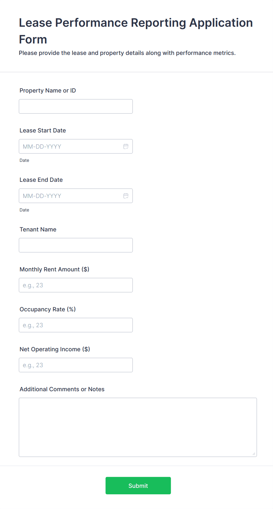 Lease Performance Reporting Application Form Template | Jotform