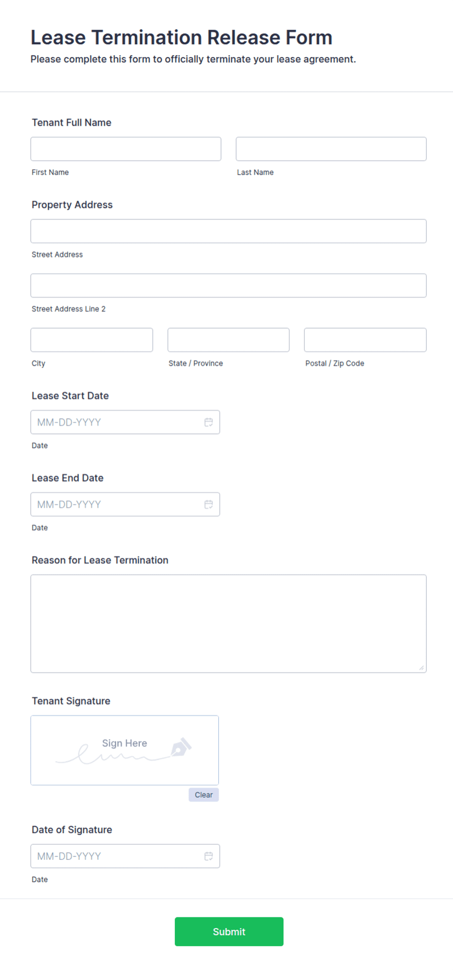 Lease Termination Release Form Template | Jotform