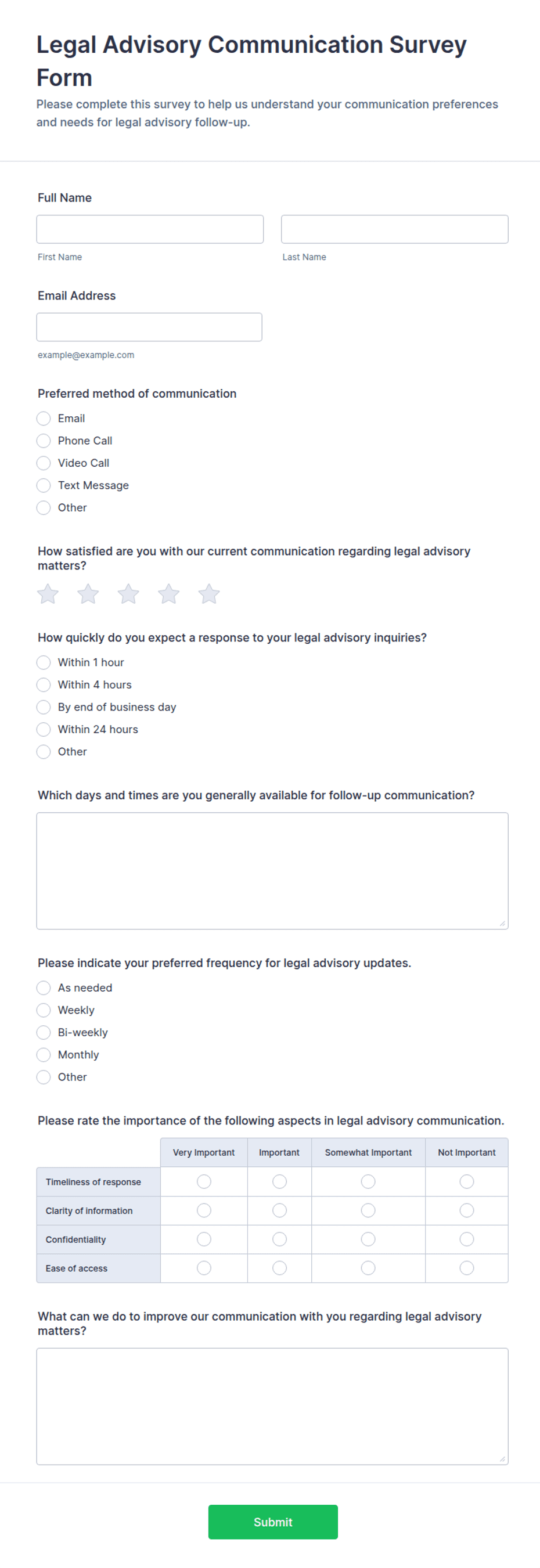 Legal Advisory Communication Survey Form Template | Jotform