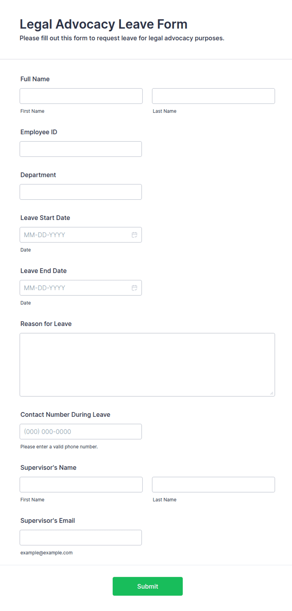 Legal Advocacy Leave Form Template | Jotform