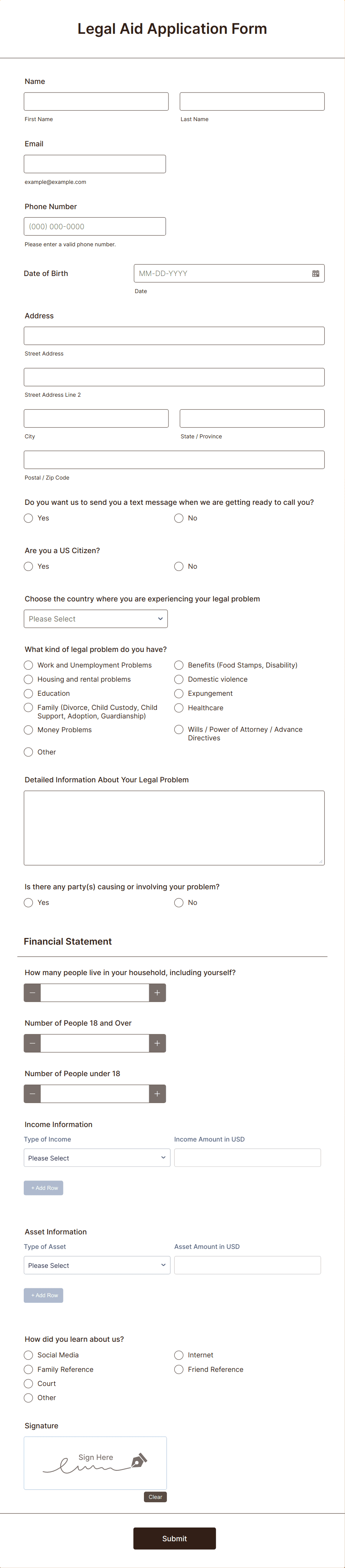 Legal Aid Application Form Template | Jotform