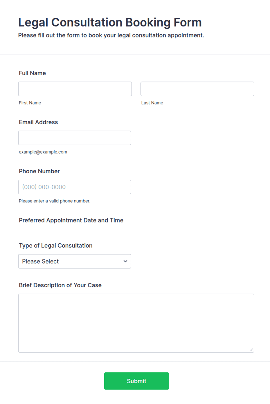 Legal Consultation Booking Form Template | Jotform