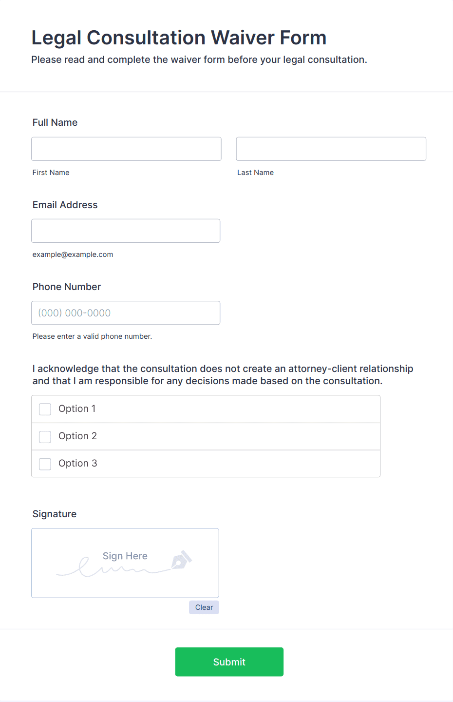 Legal Consultation Waiver Form Template | Jotform