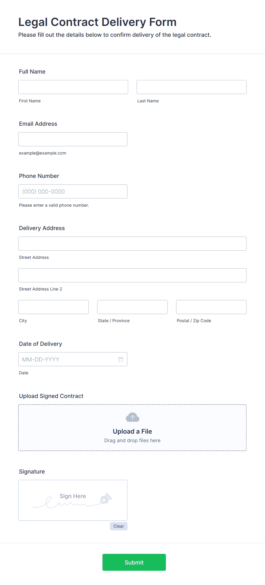 Legal Contract Delivery Form Template | Jotform